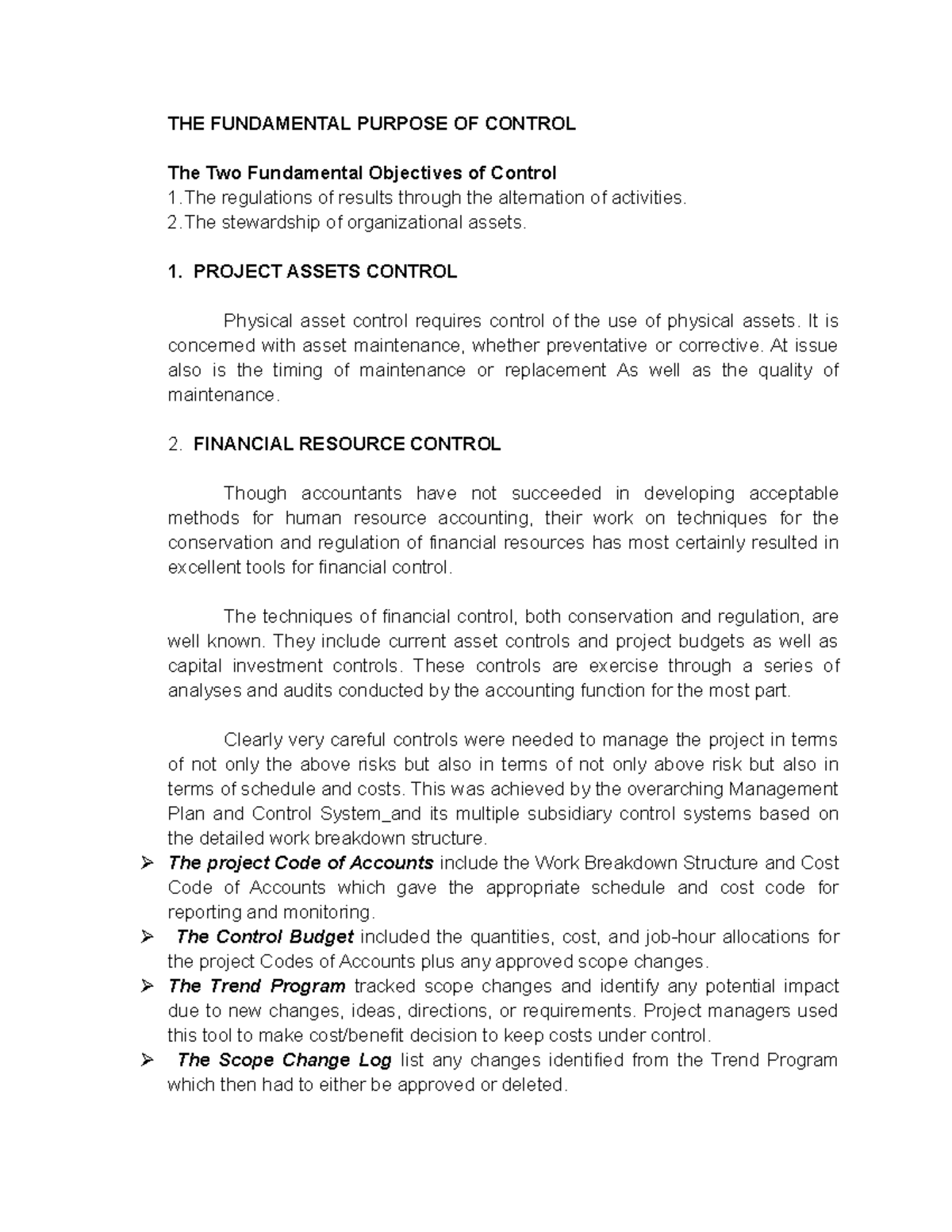 THE Fundamental Purpose OF Control - THE FUNDAMENTAL PURPOSE OF CONTROL ...