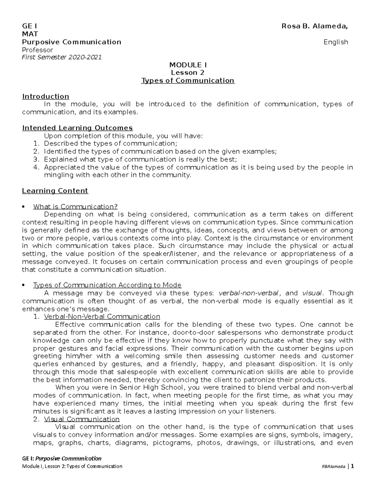 Module 1 Lesson 2 R - GE I Rosa B. Alameda, MAT Purposive Communication ...