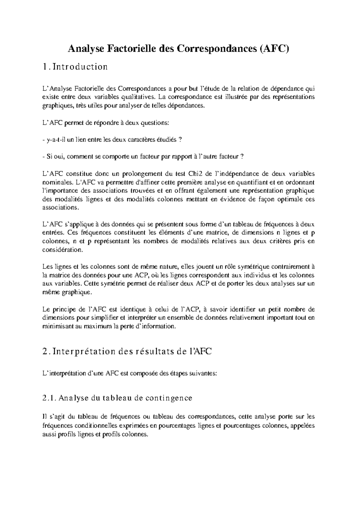 Analyse Factorielle Des Correspondances Introduction Lanalyse