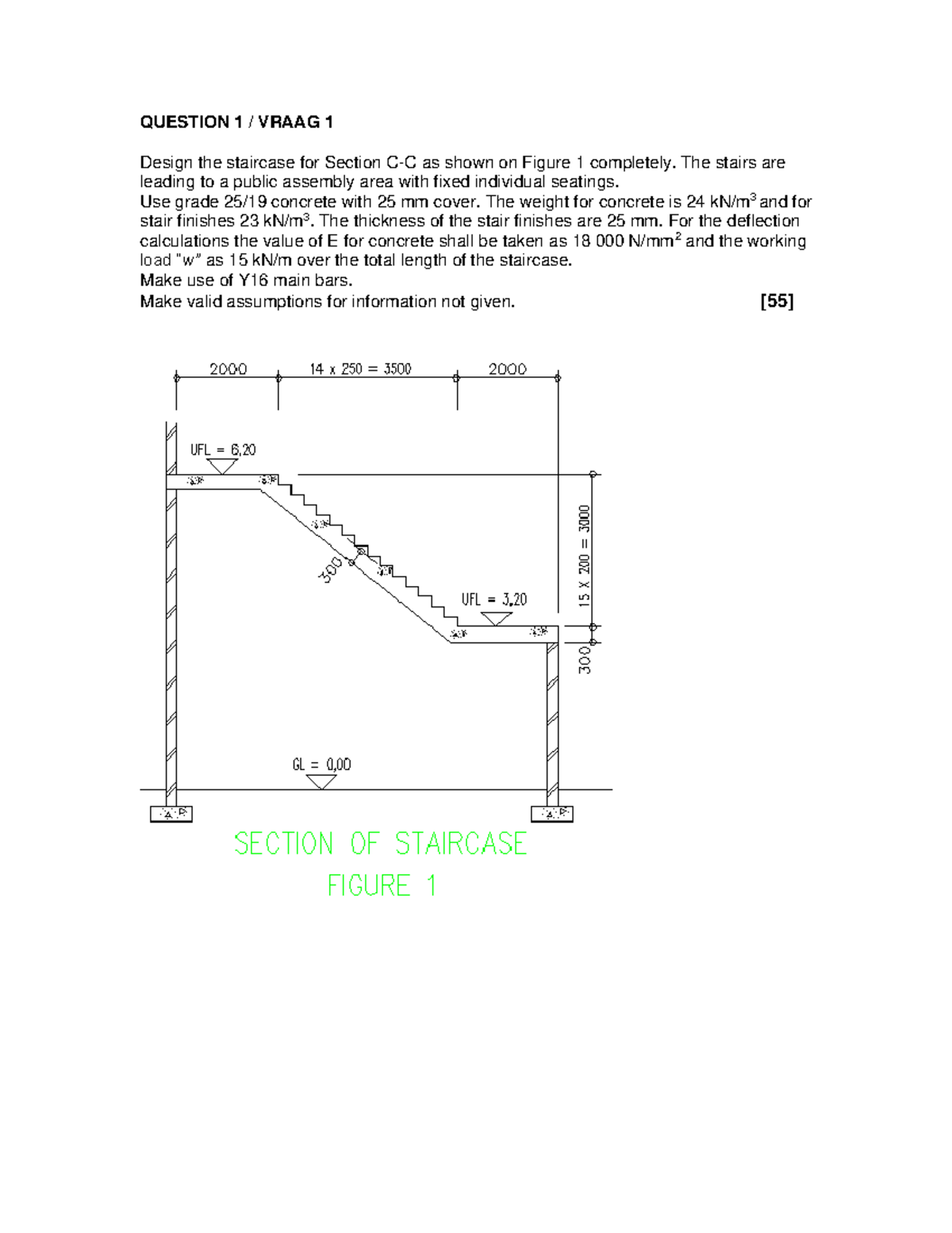 Staircase Design Example - QUESTION 1 / VRAAG 1 Design the staircase ...