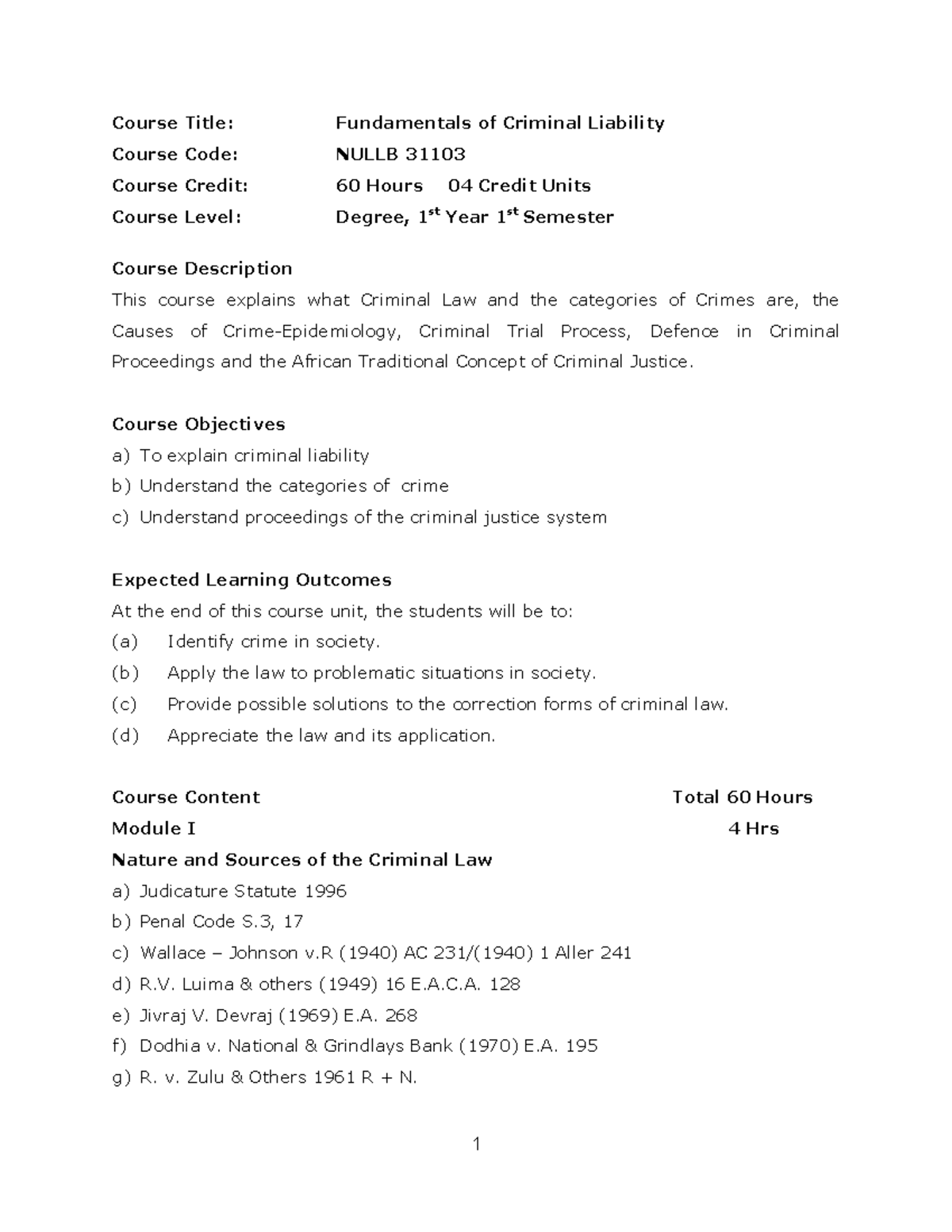 FUND. CRIM. Liability - Course Title: Fundamentals of Criminal ...