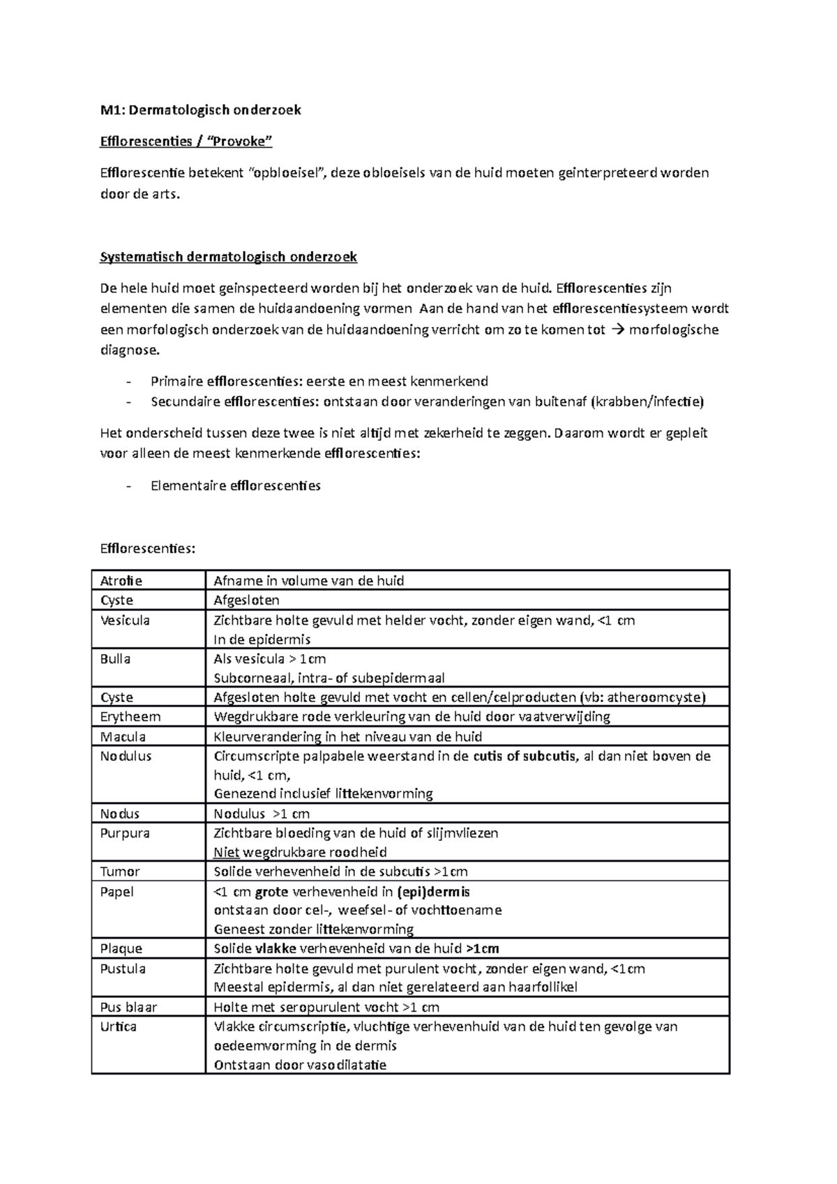 VVV Dermatologie - M1: Dermatologisch onderzoek Efflorescenties ...