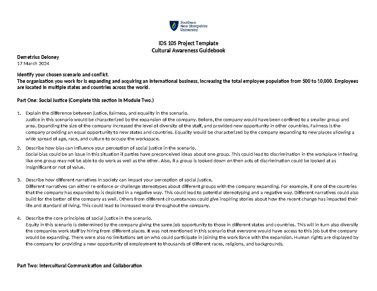 IDS 105 Project Template - IDS 105 Project Template Cultural Awareness ...
