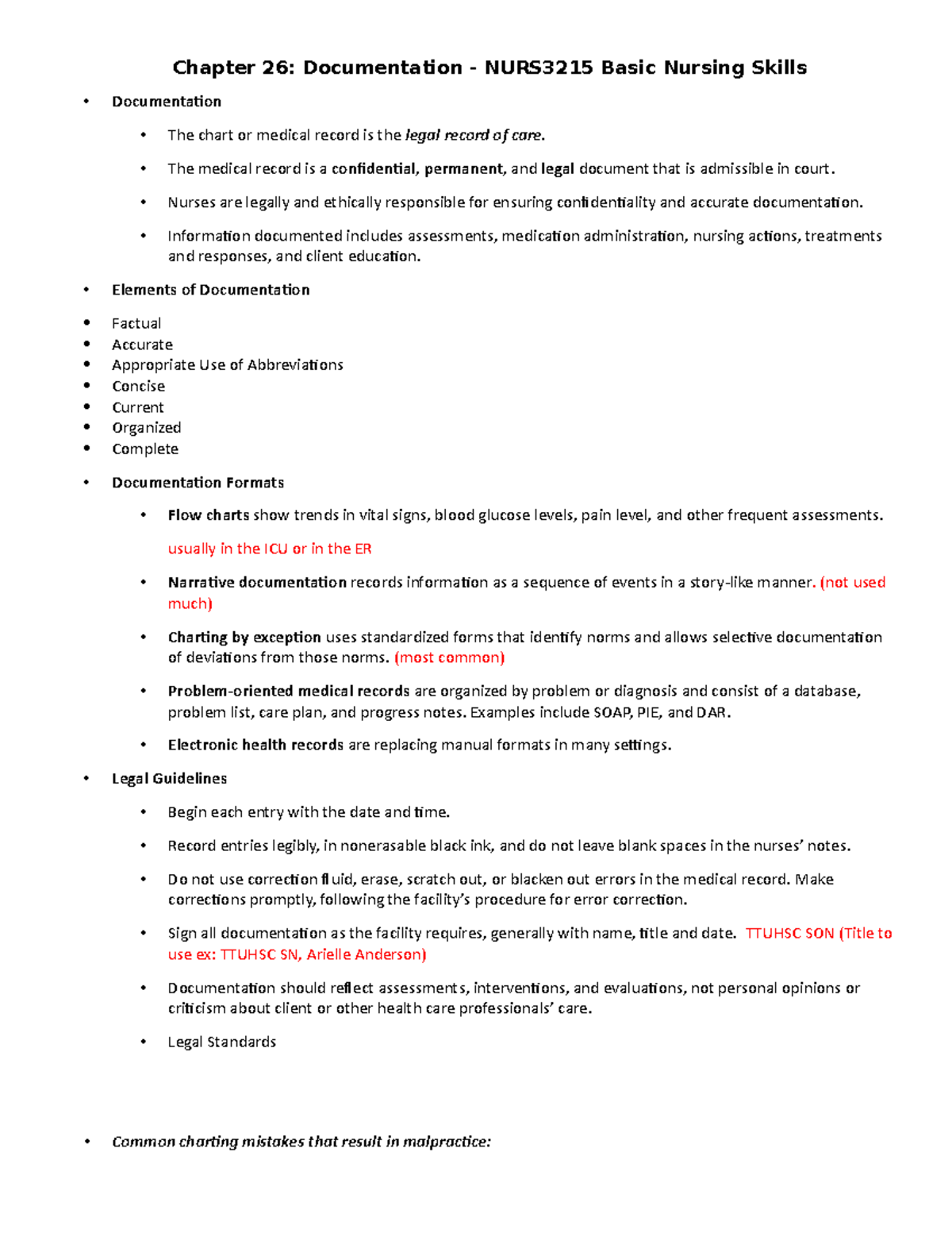 Basic Skills Study Guide - Chapter 26: Documentation - NURS3215 Basic ...