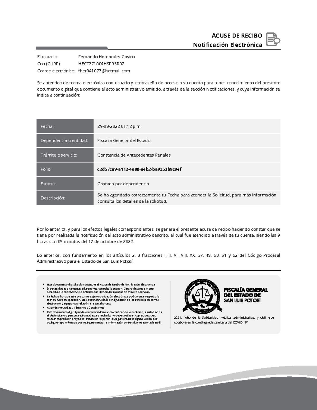 Acuse 377420 vue notificacion - ACUSE DE RECIBO Notificación ...