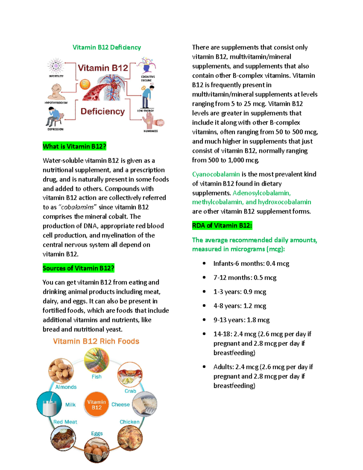 Vitamin B12 Deficiency - Vitamin B12 Deficiency What is Vitamin B12 ...
