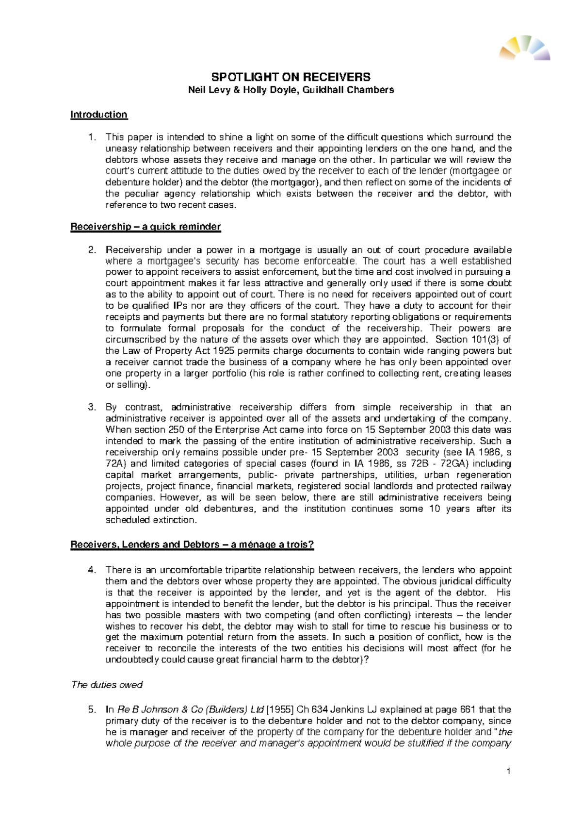Spotlight on Receivers Neil Levy Holly Doyle June2013 - SPOTLIGHT ON ...