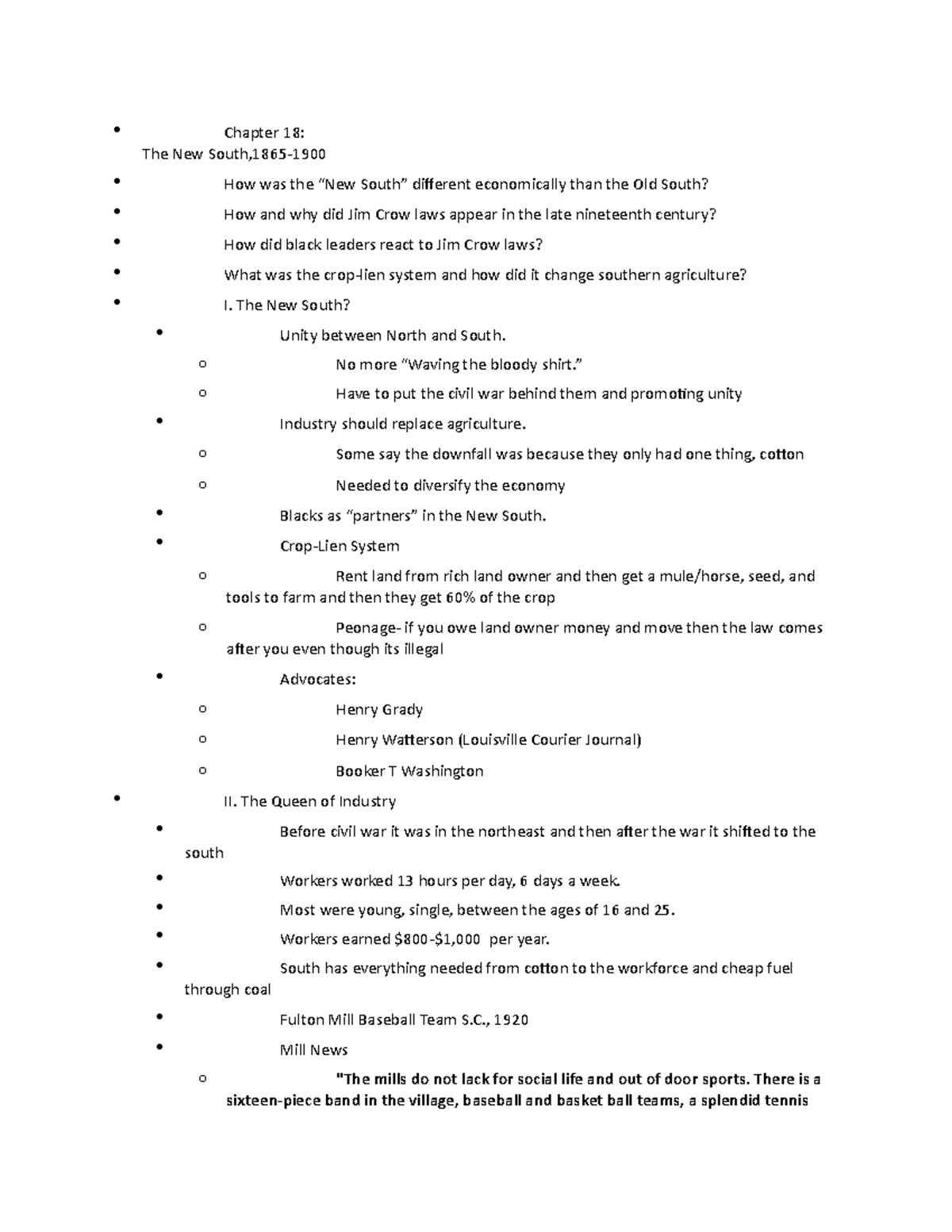 Lecture 5 - Dr. Benjamin Fitzpatrick - Chapter 18: The New South,1865 ...