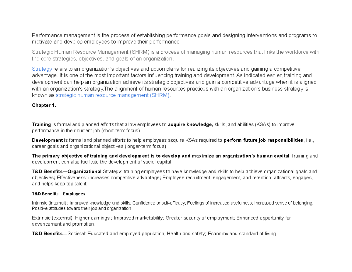 Midterm T&D - Summary Training and Development - Performance management ...
