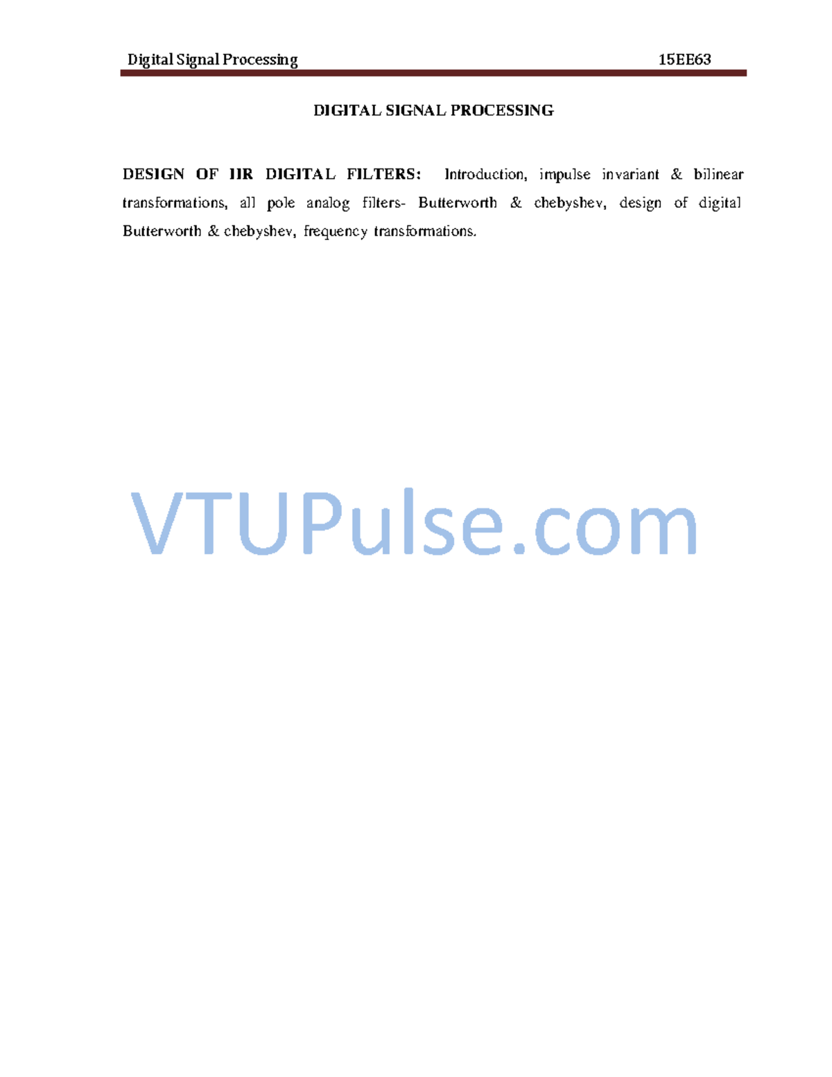DSP-Module 3 - VTUPulse DIGITAL SIGNAL PROCESSING DESIGN OF IIR DIGITAL FILTERS: Introduction ...