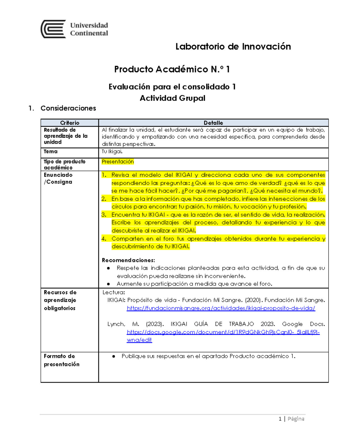 PA C1 U1 Trabajo con Rubrica- Final 24-03-2023 - 1 | Página Laboratorio de Innovación Producto ...