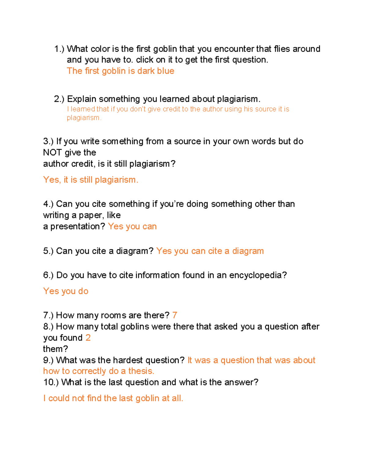 Goblin Activity - 1.) What color is the first goblin that you encounter ...