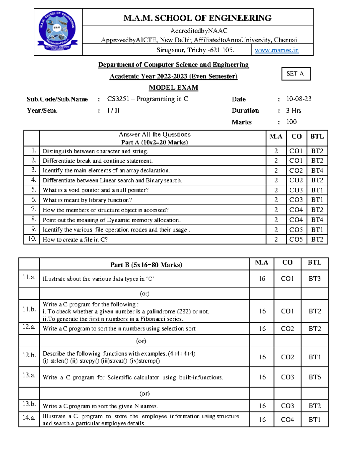 CS3251 - CP Model QP - Good - AccreditedbyNAAC ApprovedbyAICTE, New ...