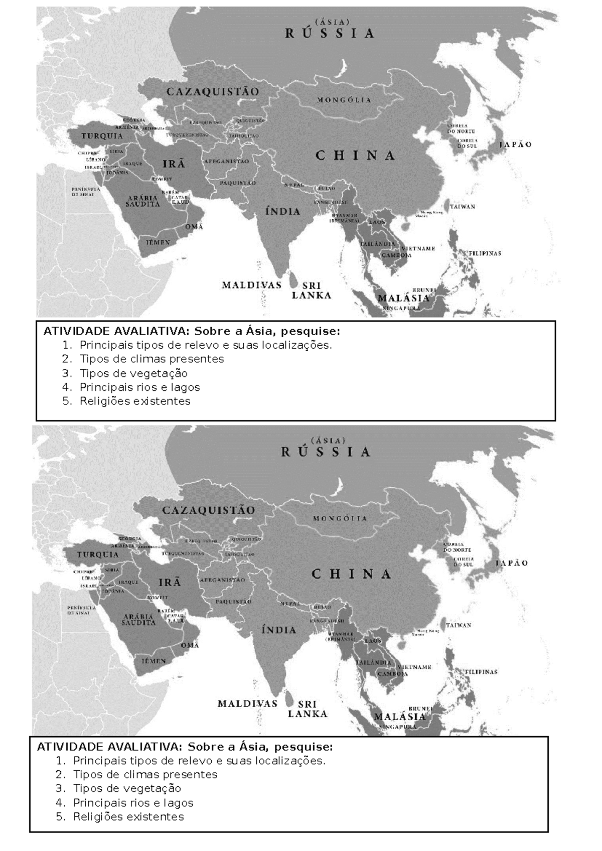Mapa ásia - atividade diversificada - Geografia - ATIVIDADE AVALIATIVA ...