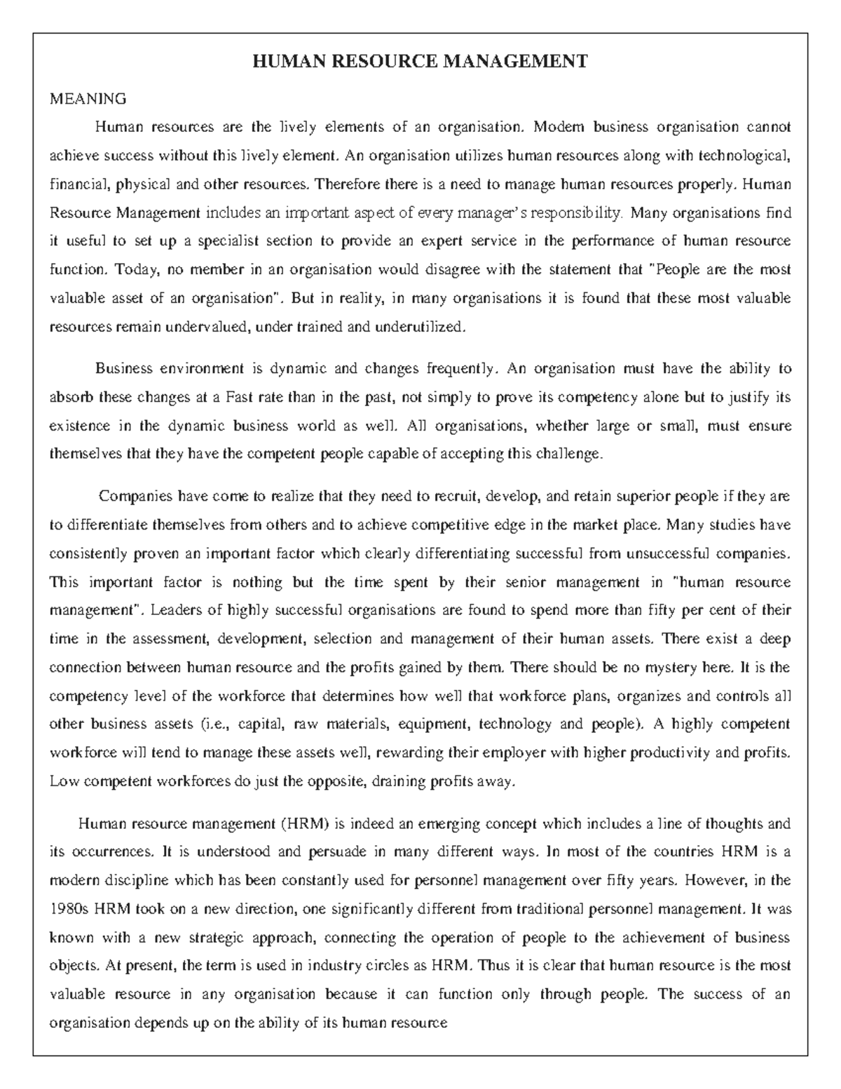 Human resource management - HUMAN RESOURCE MANAGEMENT MEANING Human ...