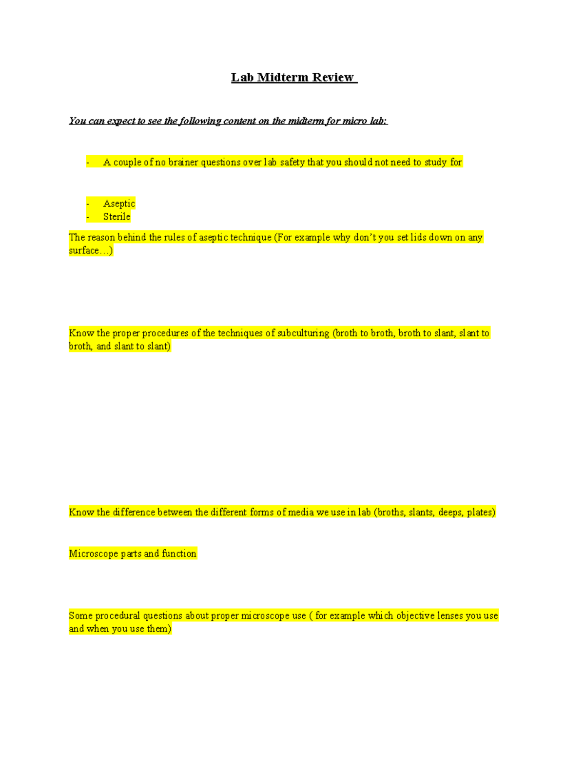 Lab Midterm Review - Lab Midterm Review You can expect to see the following content on the ...