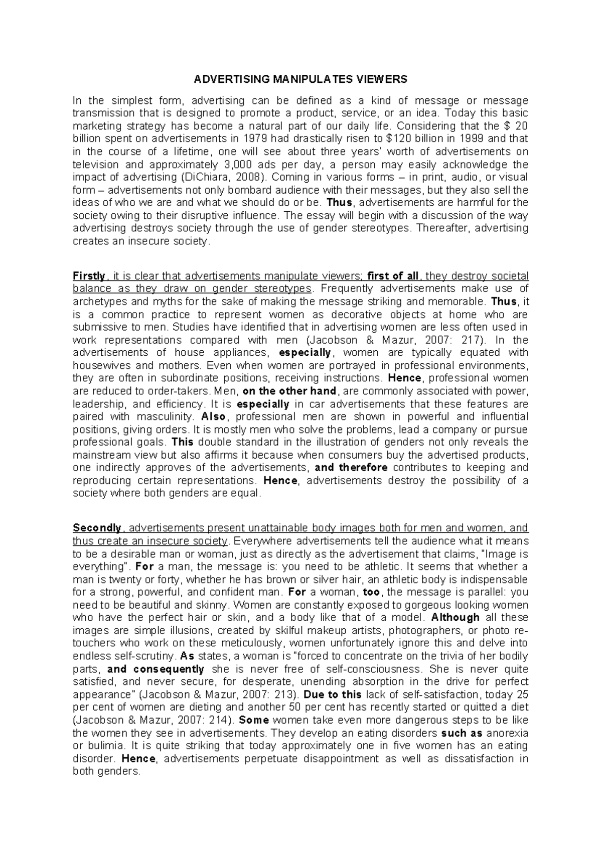 ALDE122 Example of an Argumentative Essay Advertising Manipulates ...