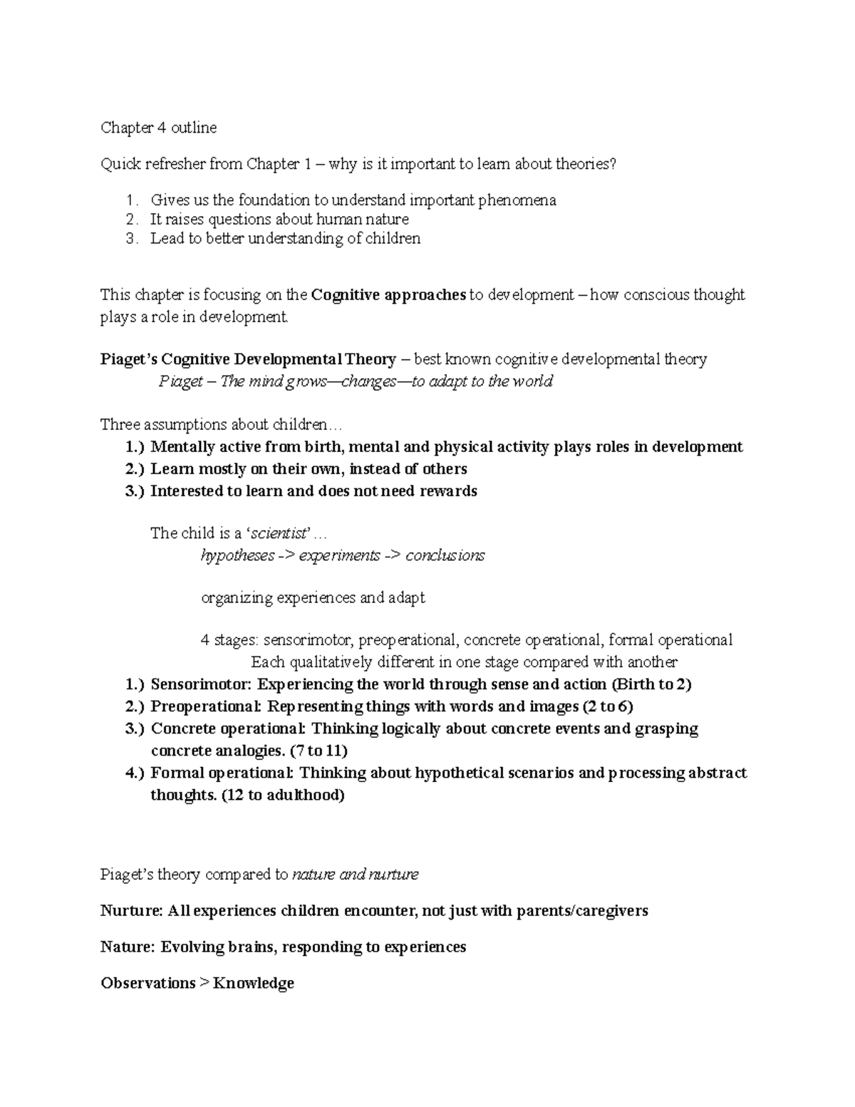 Devlopmental Psych Chapter 4 outline - Chapter 4 outline Quick ...