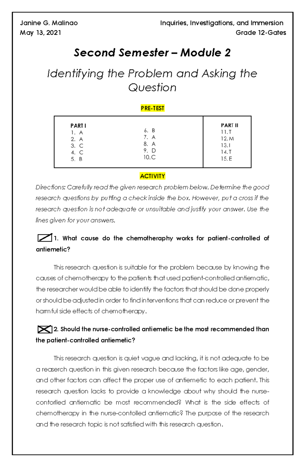 Inquiries Q3 M2 - h Second Semester – Module 2 Identifying the Problem ...