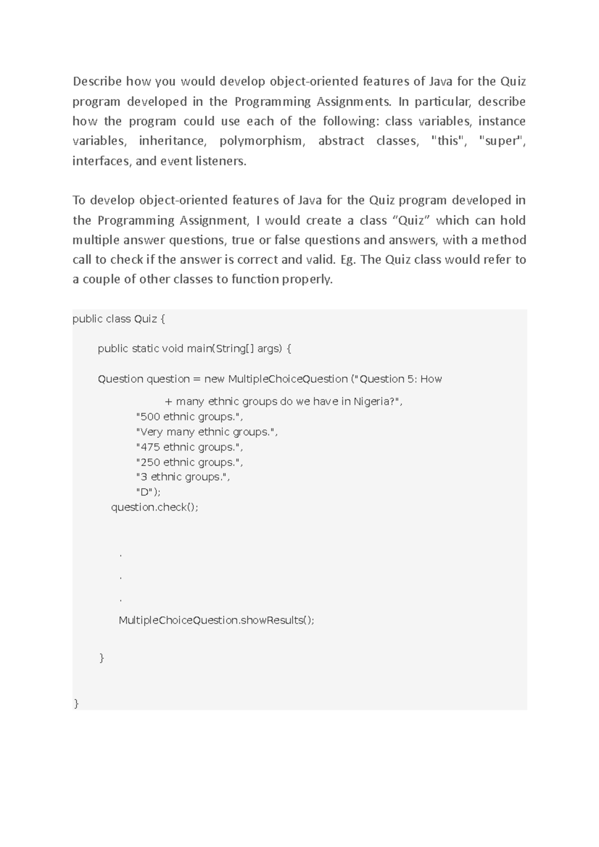 Unit 8 DA - Describe how you would develop object-oriented features of ...