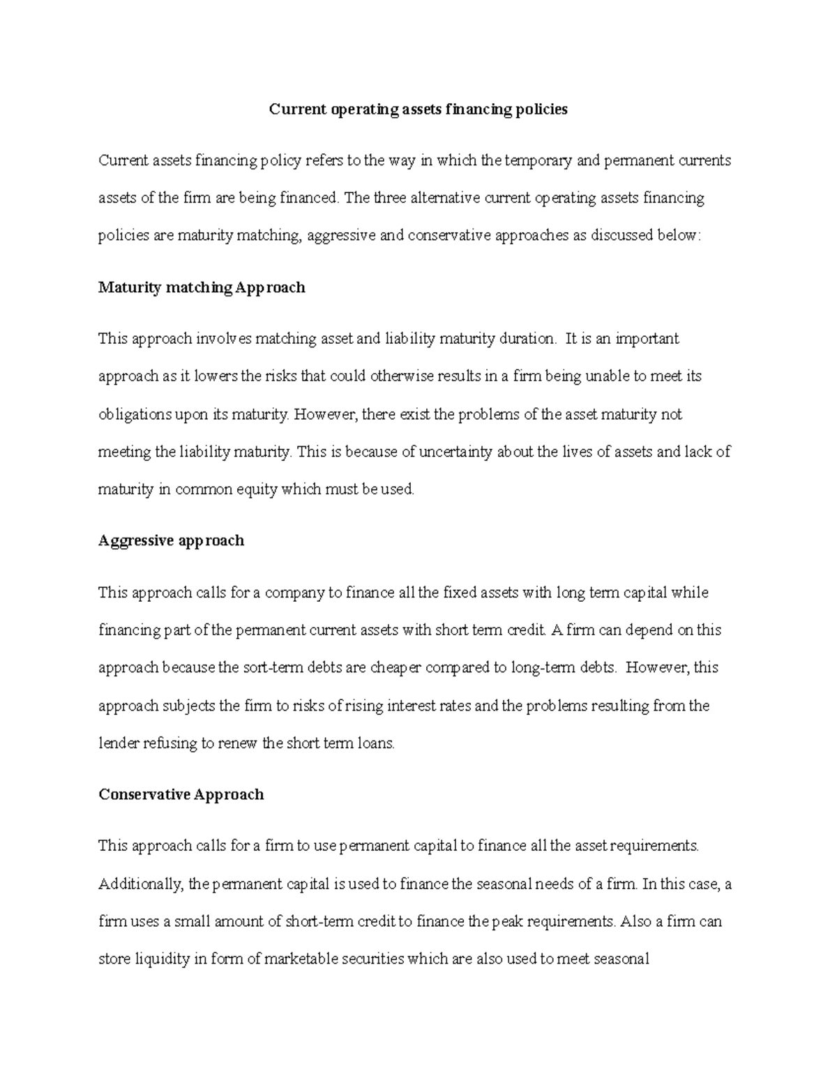 Current operating assets financing policies - The three alternative ...