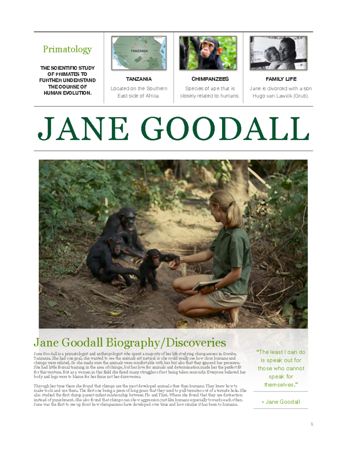 Jane Goodall copy - Jane Goodall Biography/Discoveries Jane Goodall is ...