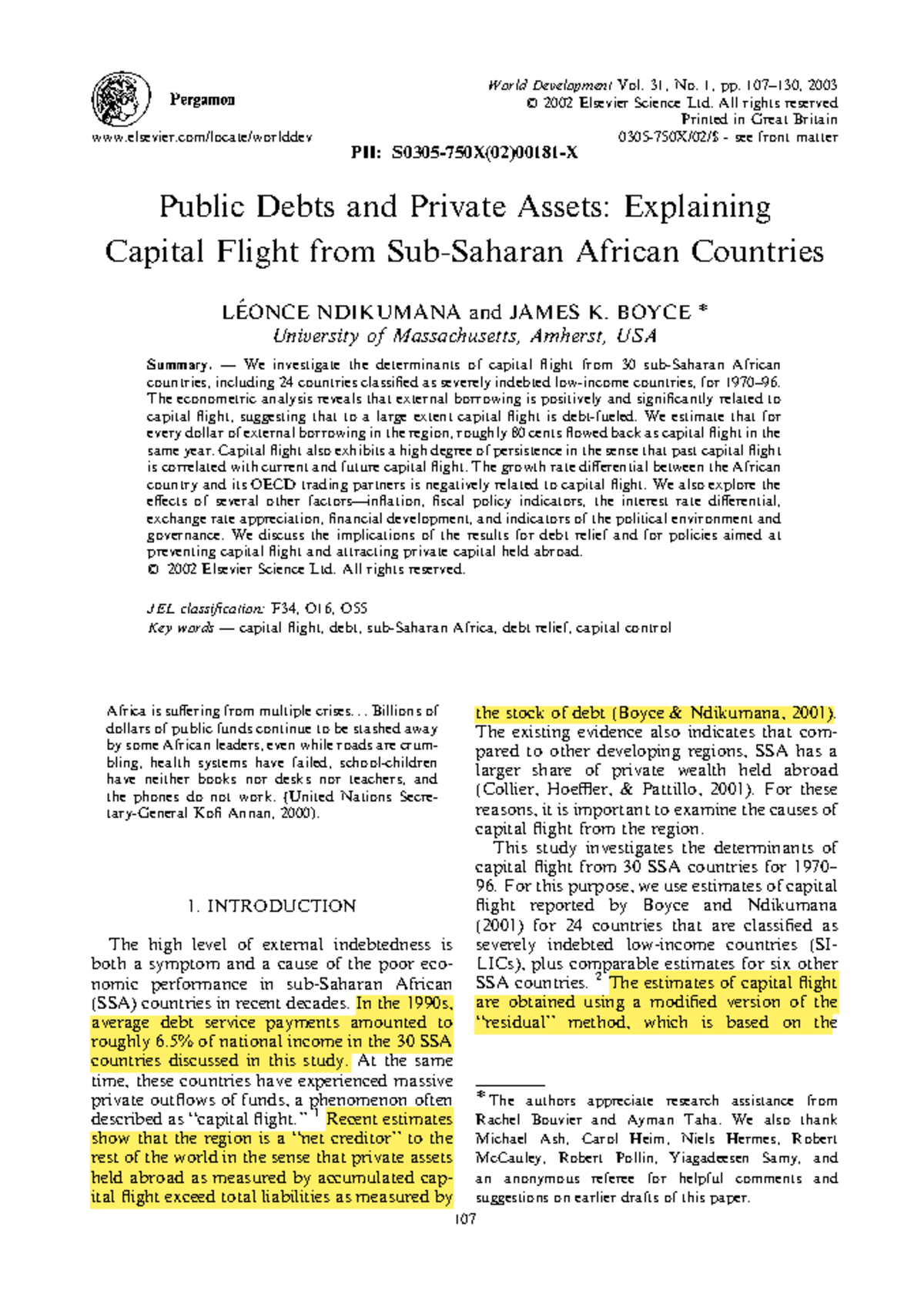 Ndikumana and Boyce 2003 - Public Debts and Private Assets: Explaining ...