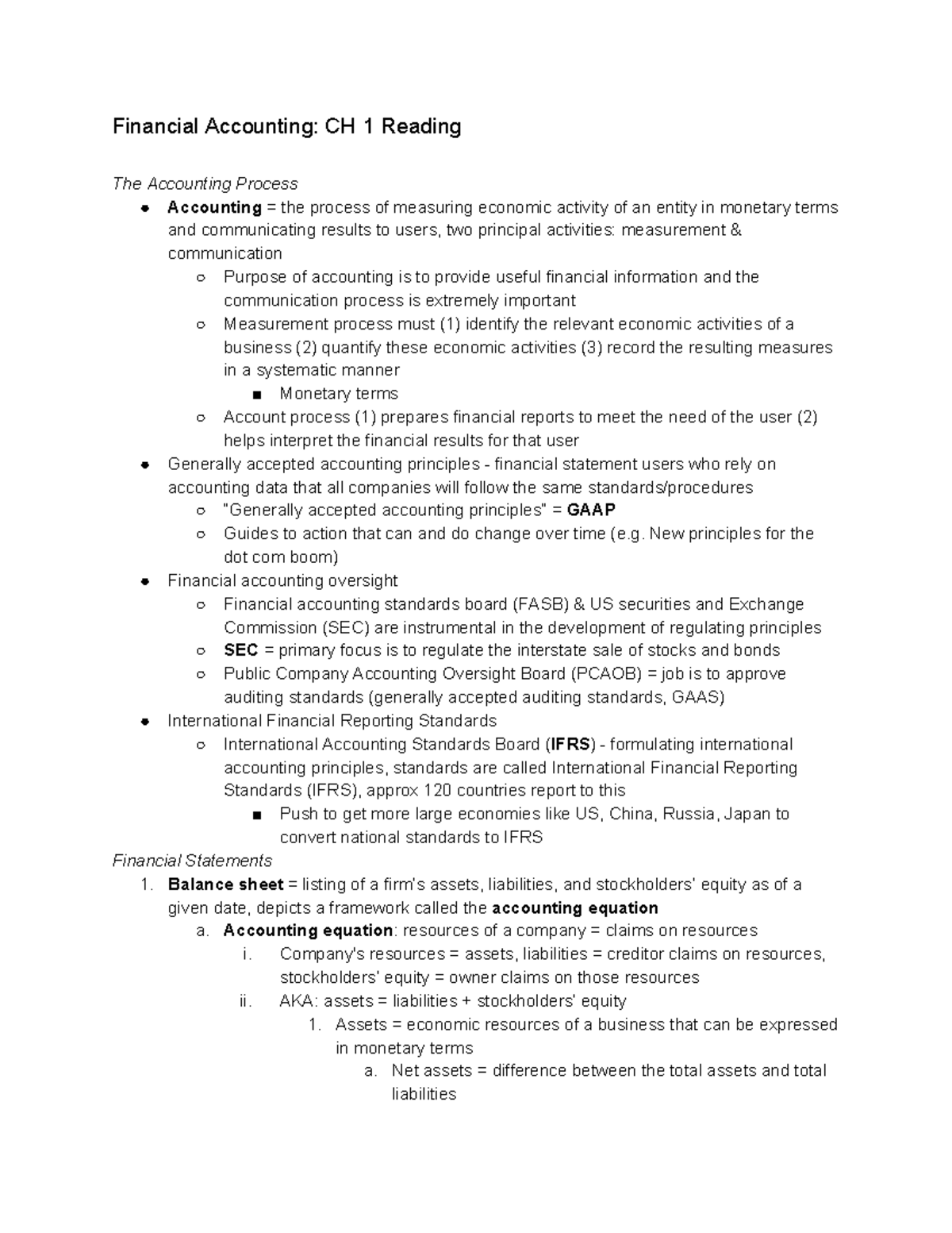 CH 1 Reading Notes - Financial Accounting: CH 1 Reading The Accounting ...