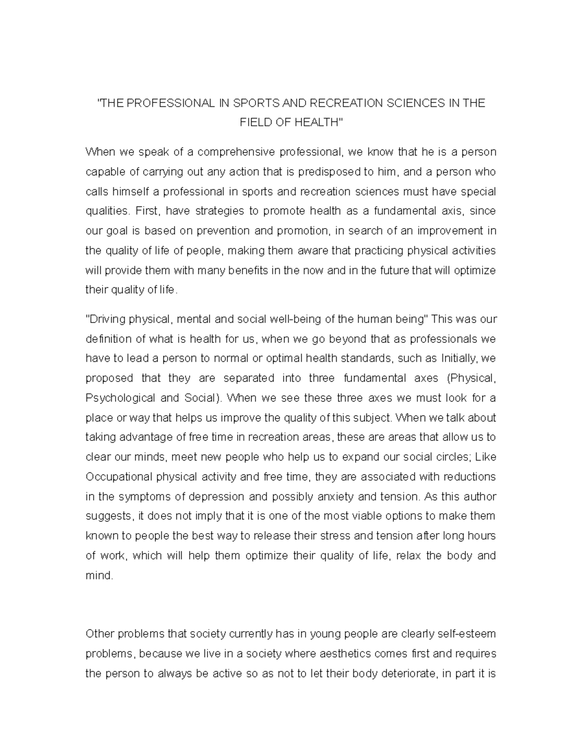 Professional IN Sports - "THE PROFESSIONAL IN SPORTS AND RECREATION ...