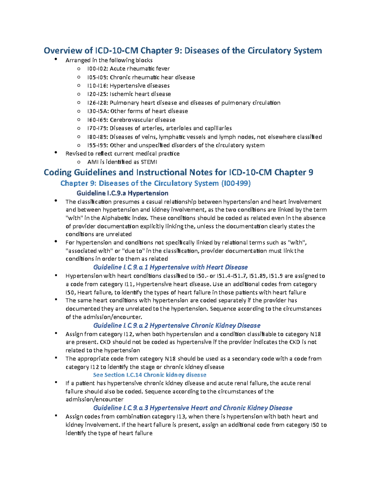 Chapter 12 (I00-I99) Diseases of the Circulatory System - Overview of ...