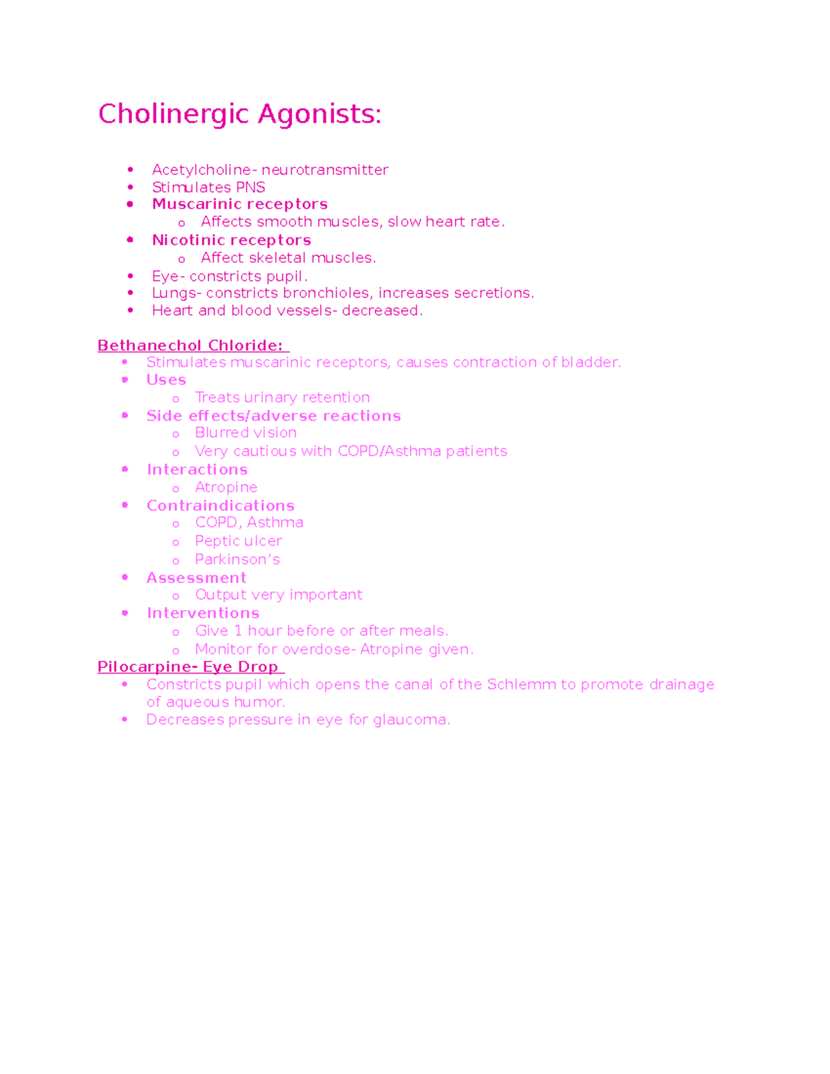 Cholinergic Agonists - lectrure out line - Cholinergic Agonists ...