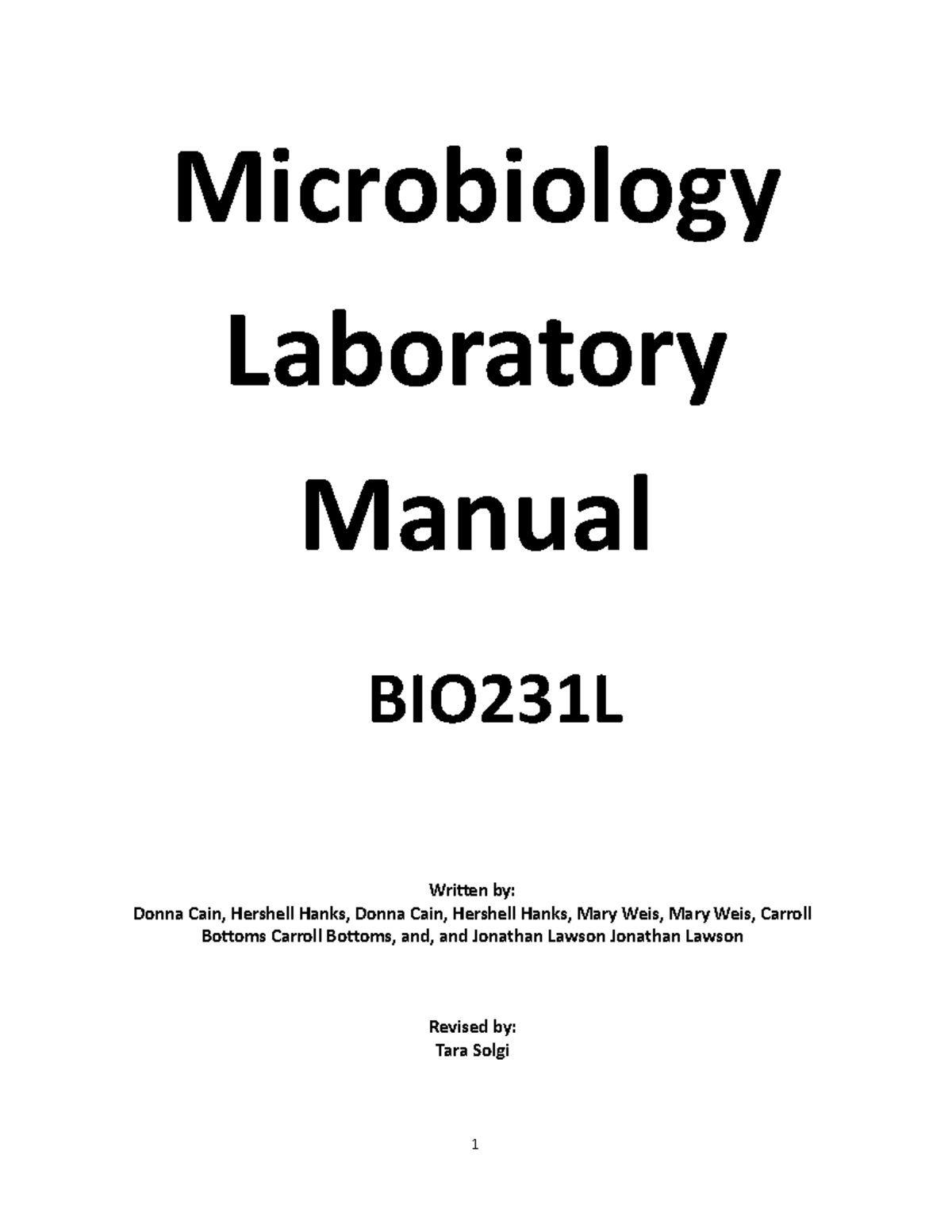 Micro Laboratory Manual - Microbiology Laboratory Manual BIO231L ...