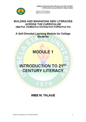 Benlatc-3 - Building and Enhancing New Literacies Across the Curriculum - Republic of the - Studocu