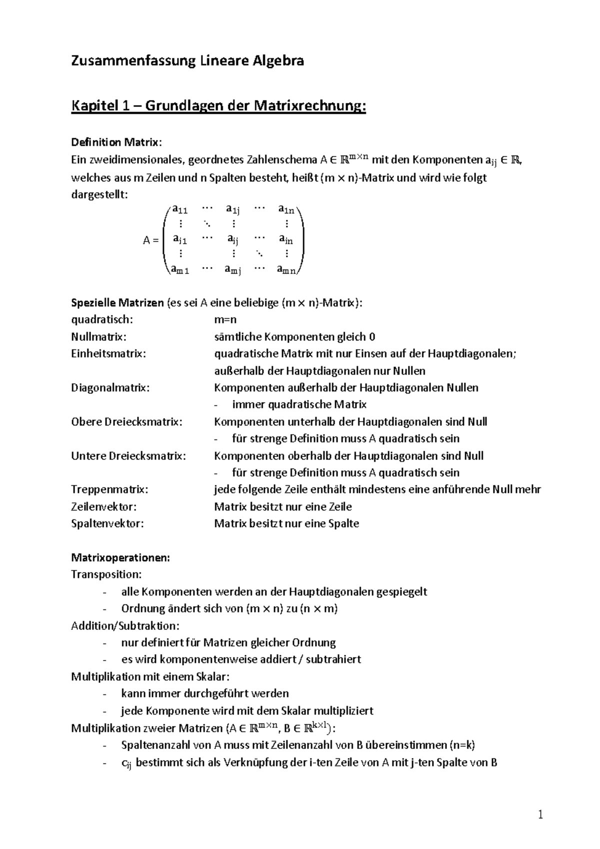 Zusammenfassung Lineare Algebra - - StuDocu