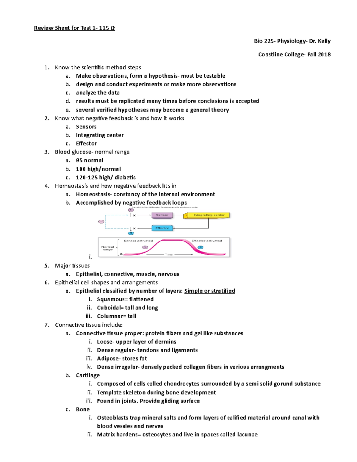PHYSIO Review Sheet for Test 1 - Lecture notes 1-6 - Review Sheet for ...