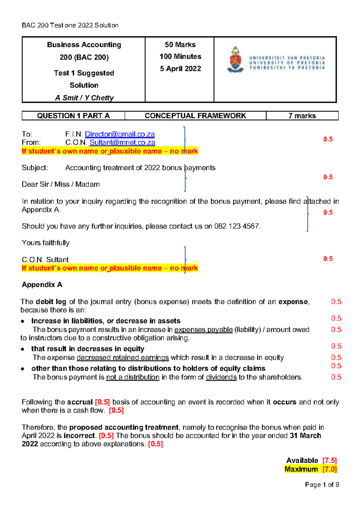 BAC200 - Test 1 - Solution Final - Business Accounting 200 (BAC 200 ...