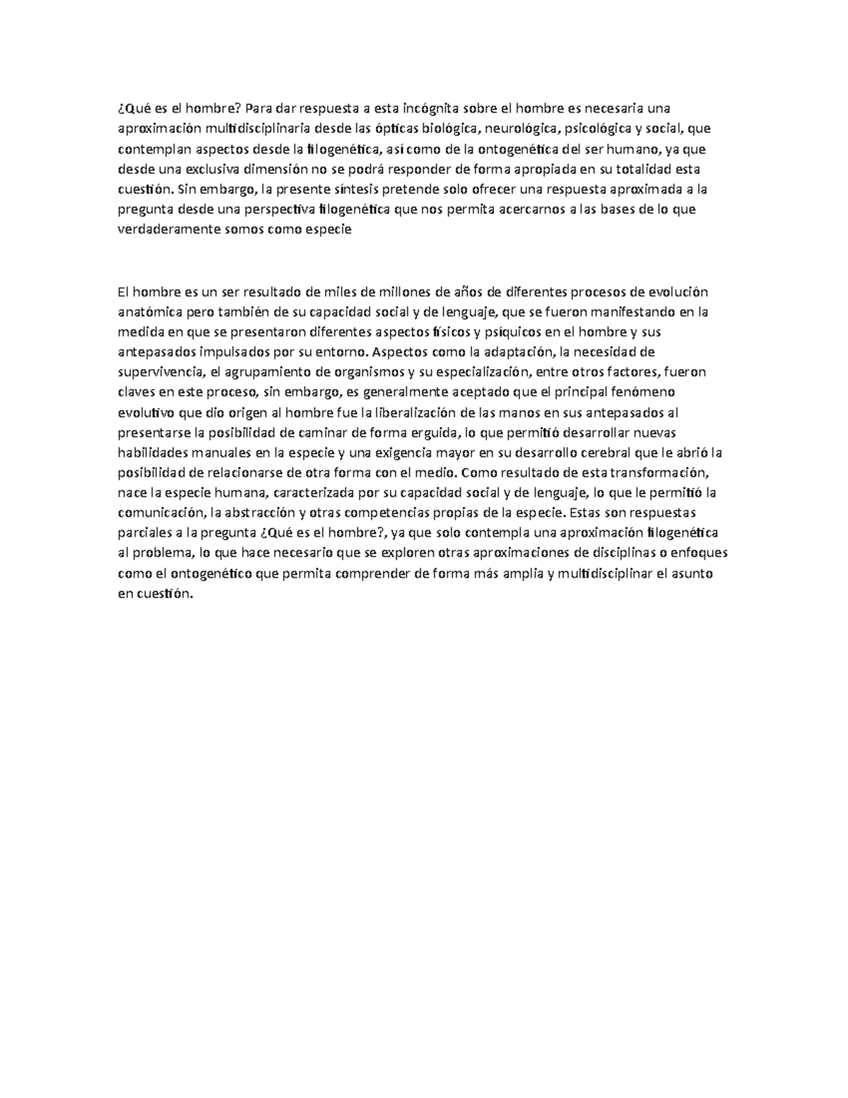 Qué es el hombre - Sin embargo, la presente síntesis pretende solo ...