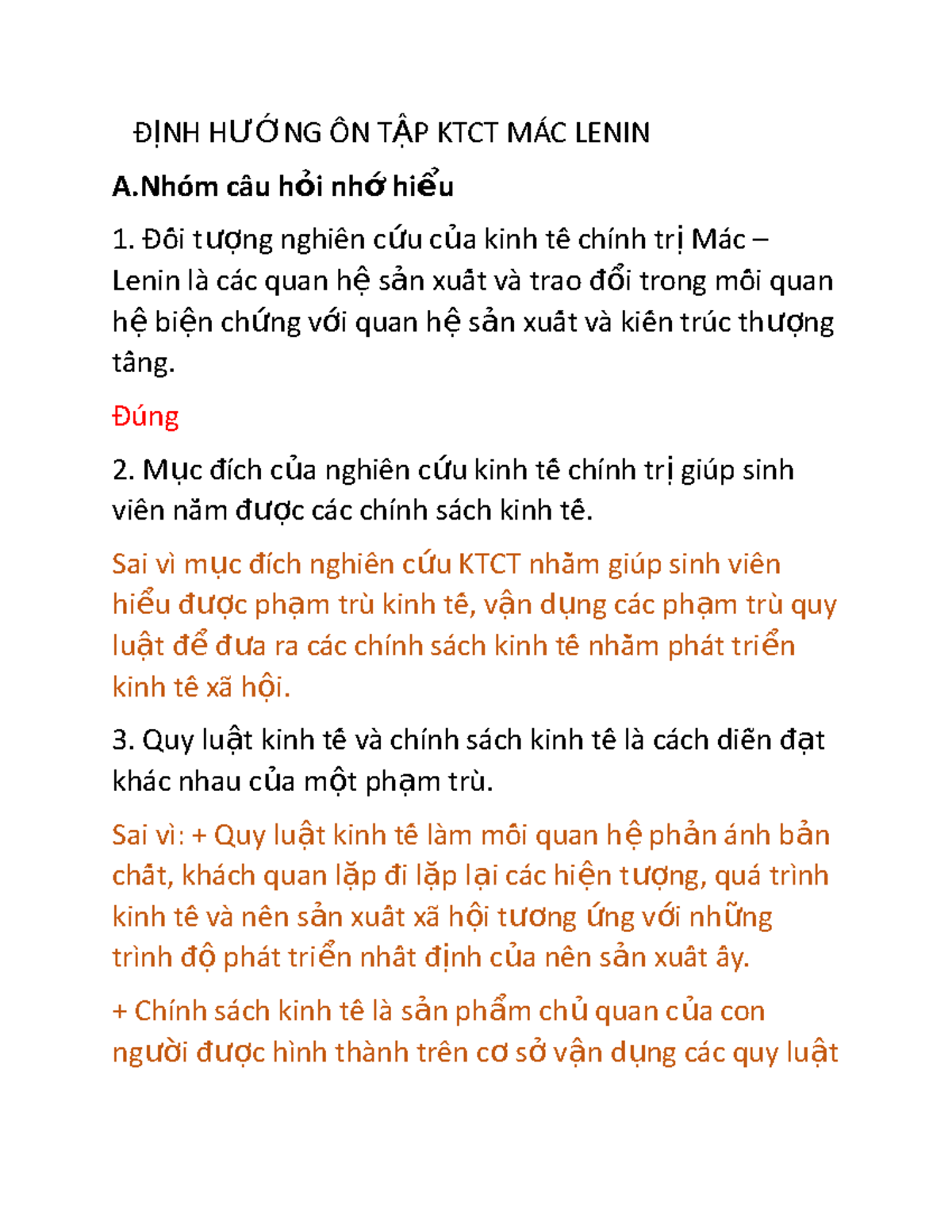 ĐỊnh HƯỚng Ôn TẬp Ktct MÁc Lenin Đ Nh HỊ ƯỚng Ôn T Ập Ktct MÁc Lenin