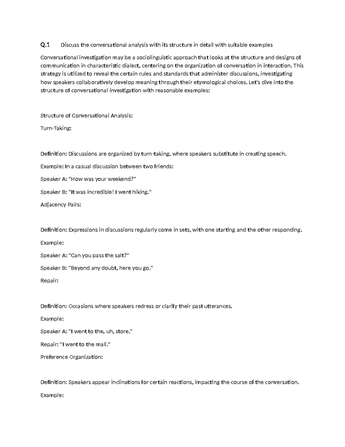 9266 - this is my data for this course - Q Discuss the conversational ...