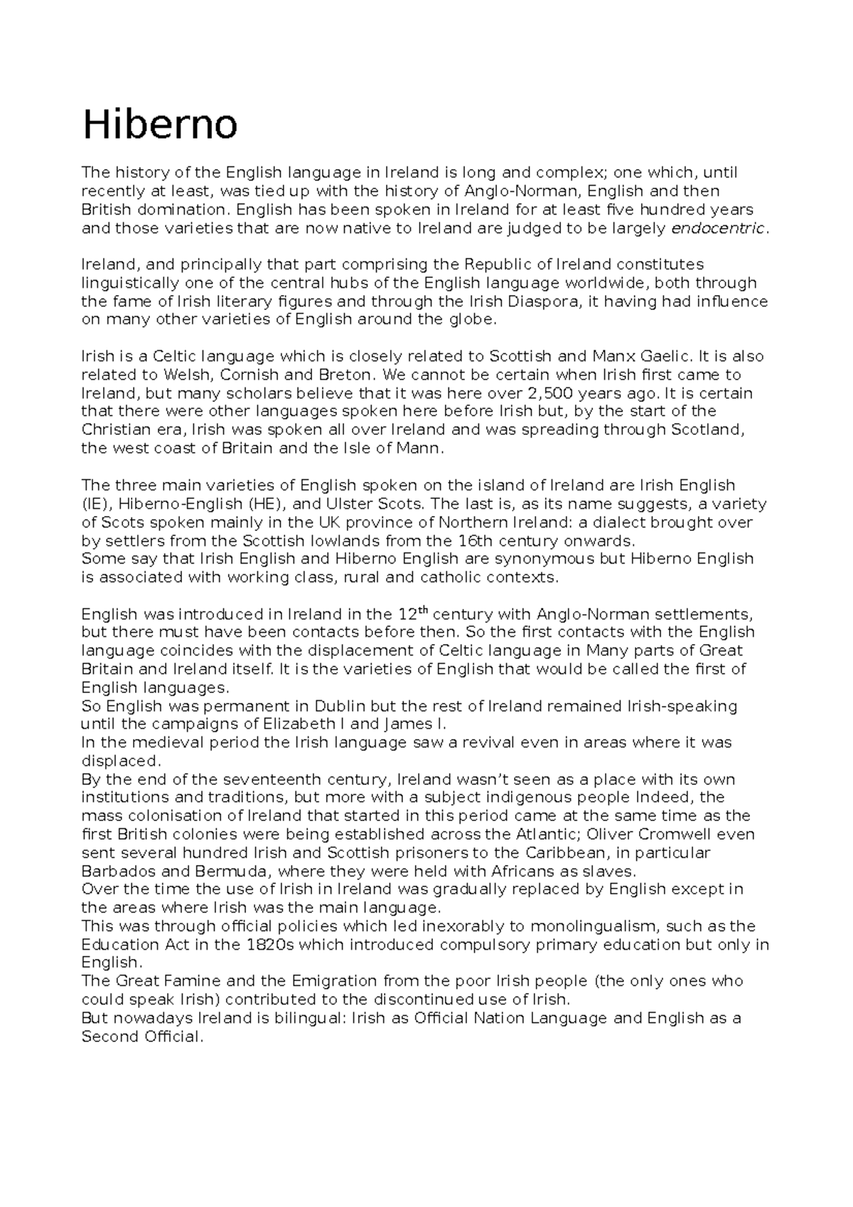 Hiberno - The history of the English language - Hiberno The history of ...