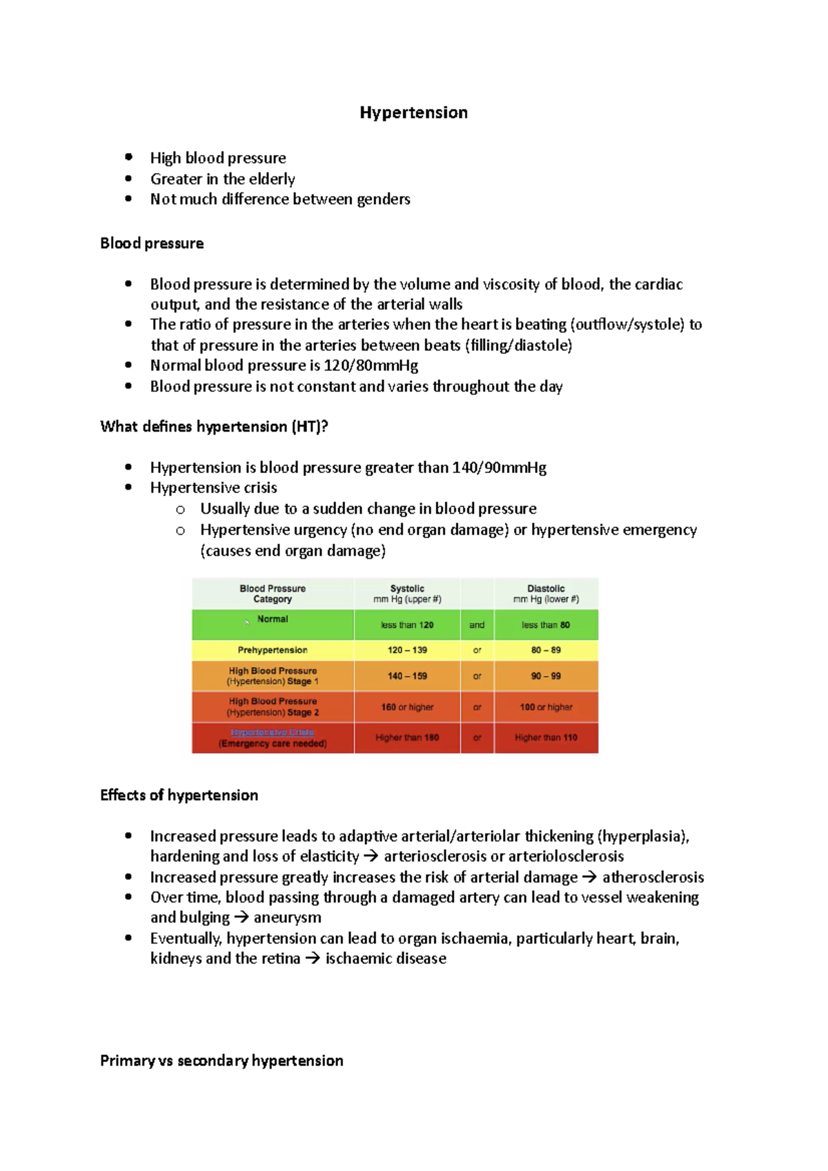 Hypertension lecture notes - Hypertension High blood pressure Greater ...