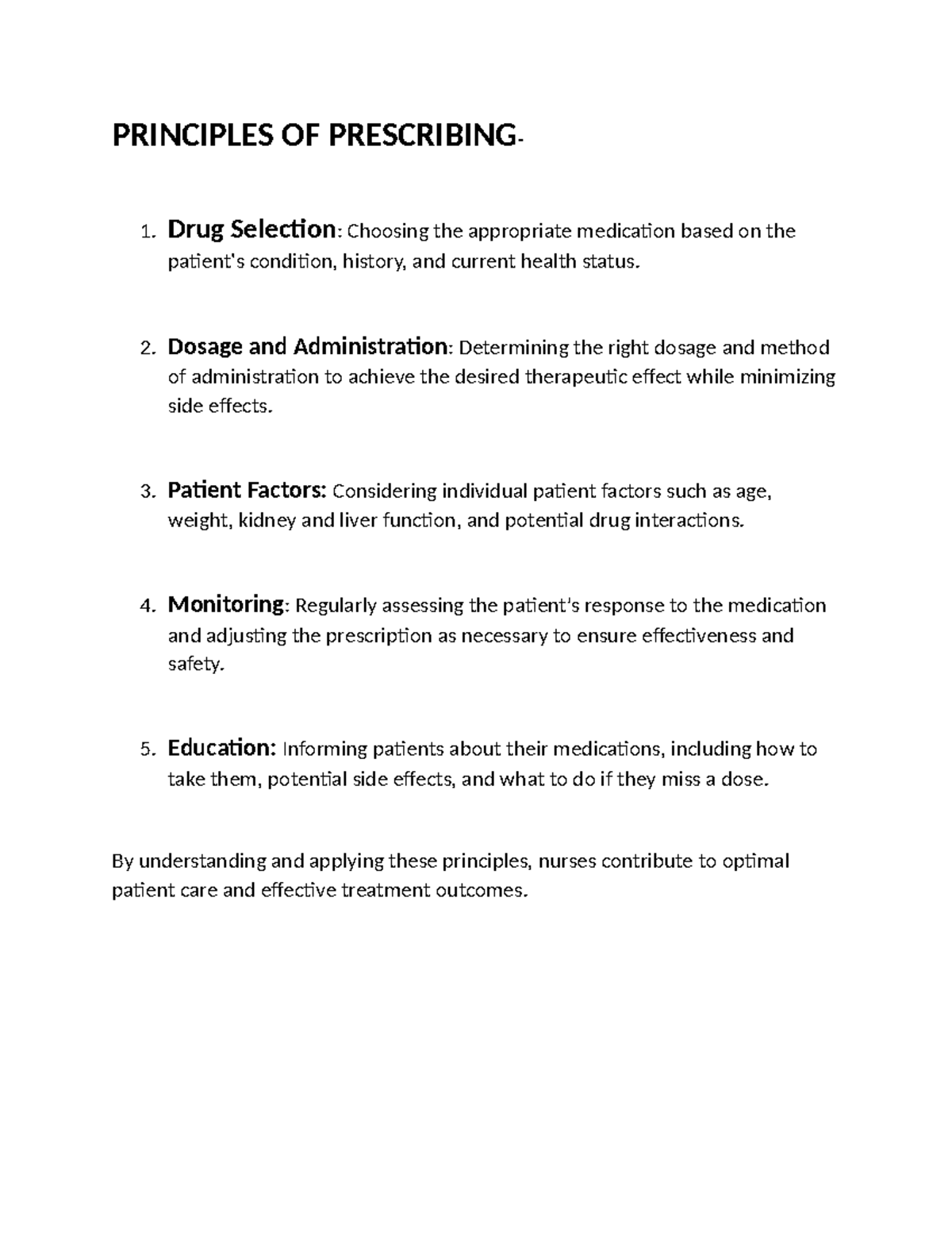 Principles OF Prescribing-1 - PRINCIPLES OF PRESCRIBING- 1. Drug Selection: Choosing the ...