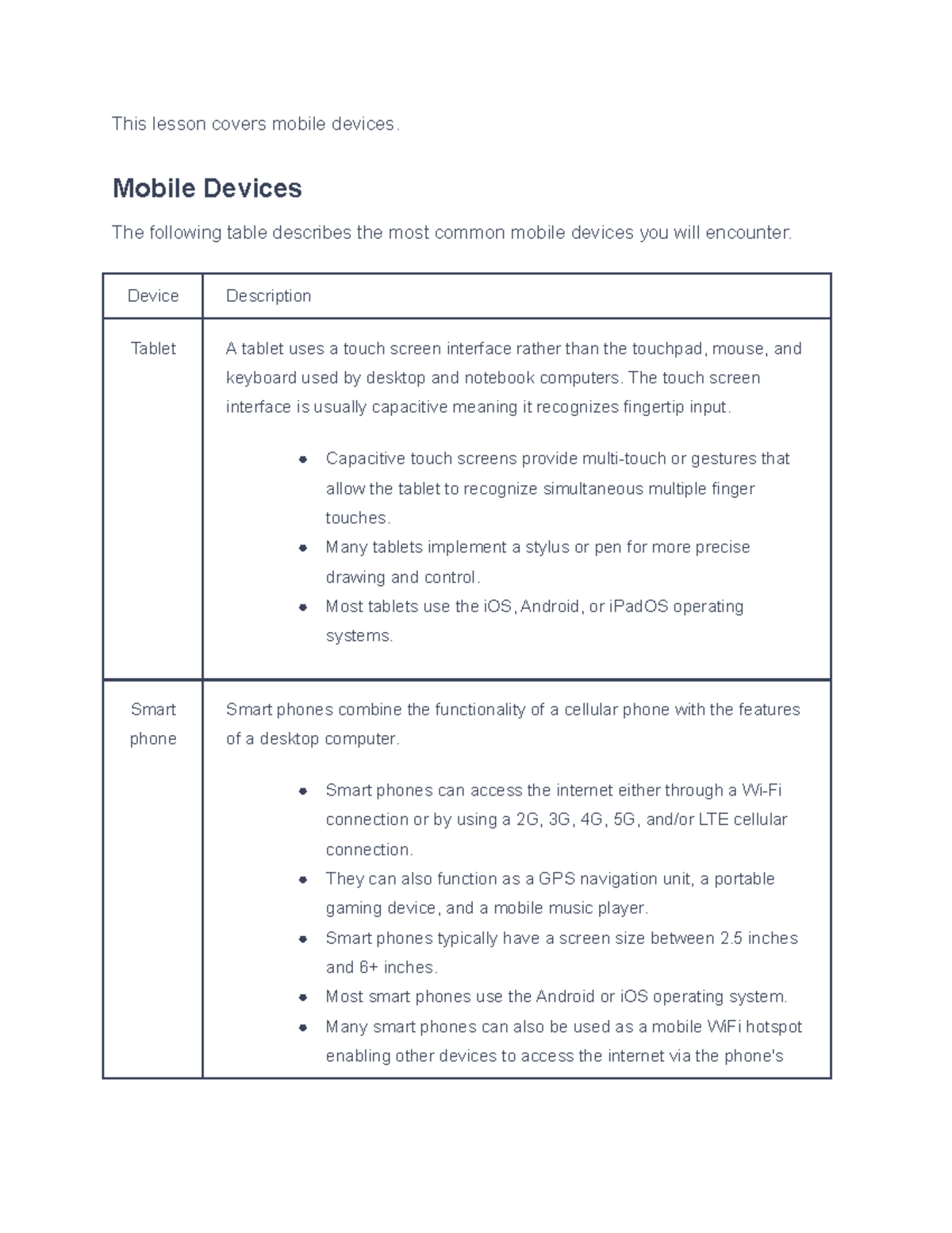 12.4.2 Mobile Device Facts - This lesson covers mobile devices. Mobile ...
