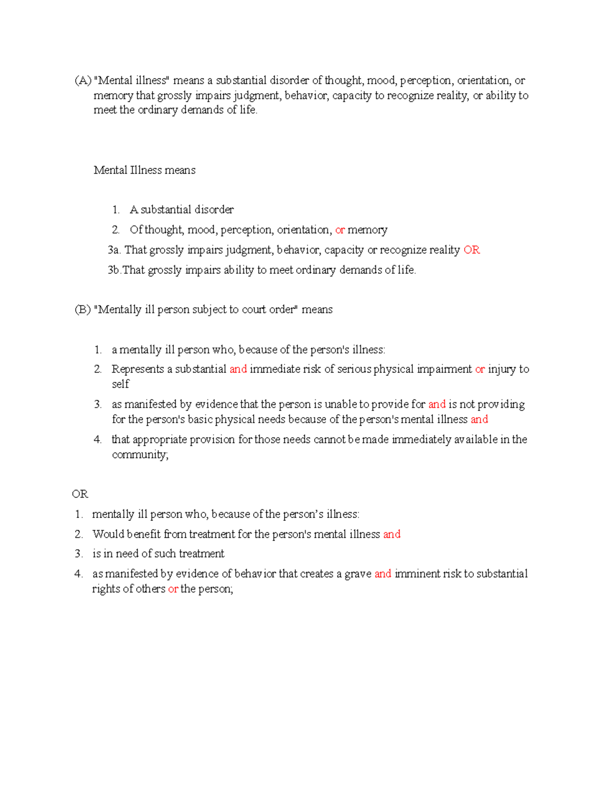 Sample memo - (A) "Mental illness" means a substantial disorder of ...