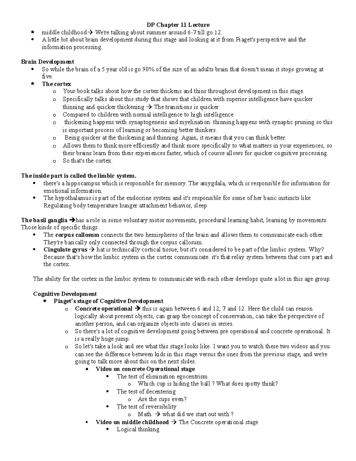 Chapter 11 lecture - DP Chapter 11 Lecture middle childhood We're talking about summer around 6 ...