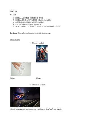 MS Word Module 9 - marketing mix 4ps for Golden Screen Cinema - Table of Content INSERTING ...