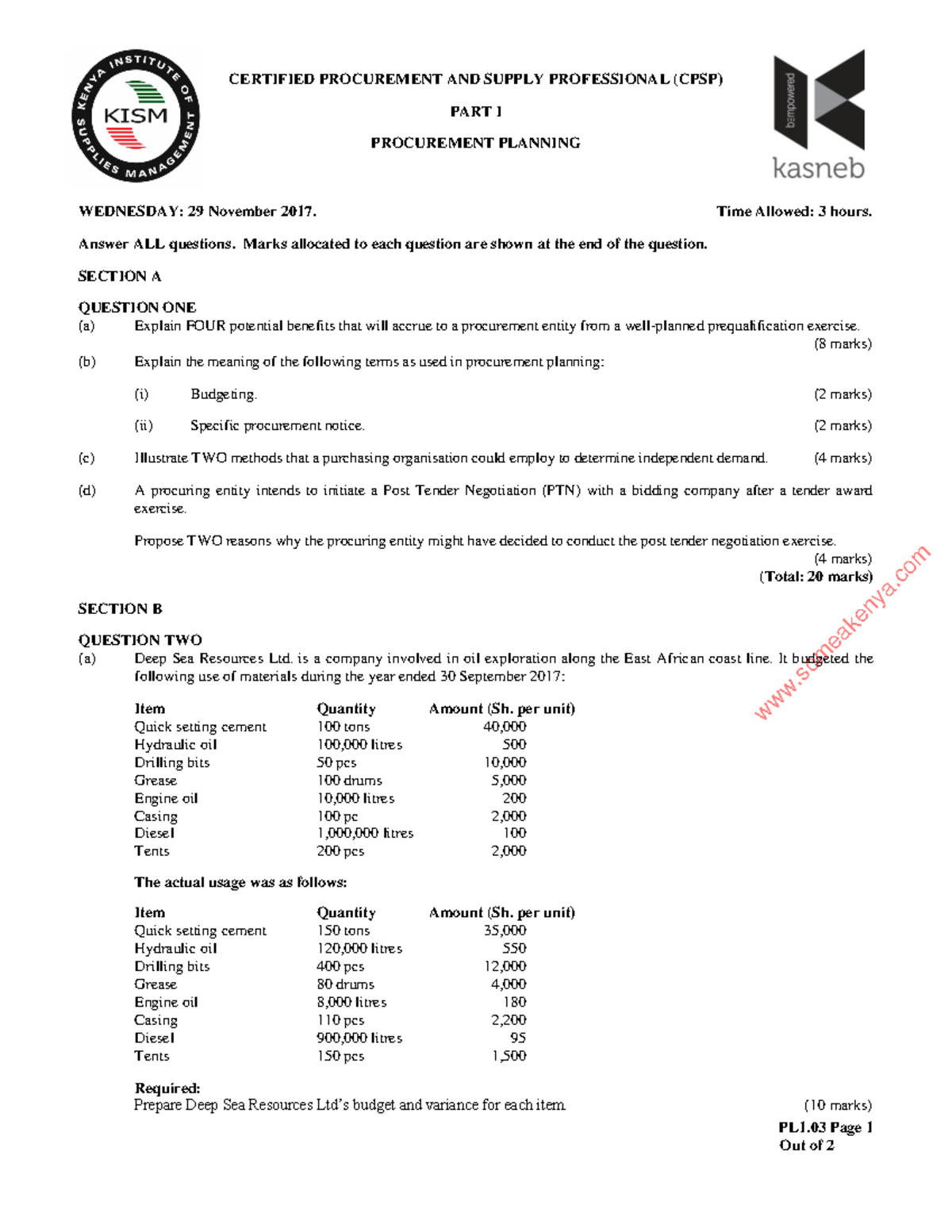 Exam 29 November 2017, questions - PL1 Page 1 Out of 2 CERTIFIED ...