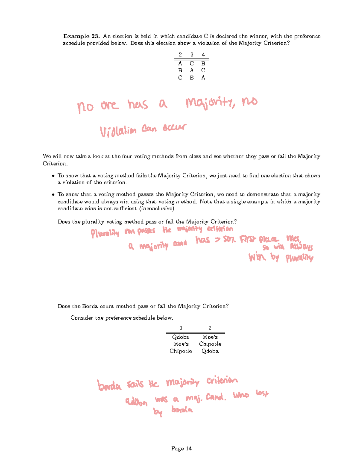 Majority Criterion PGS 13-15 - Example 23. An election is held in which ...