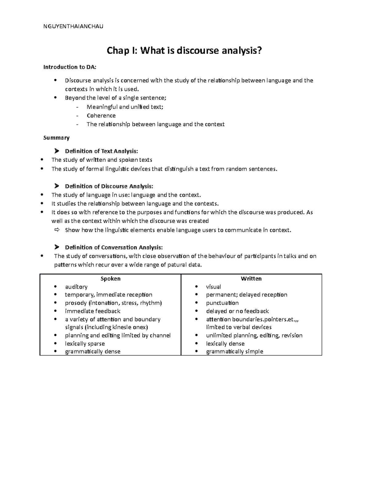 Discourse- Analysis - Beyond the level of a single sentence; Meaningful ...