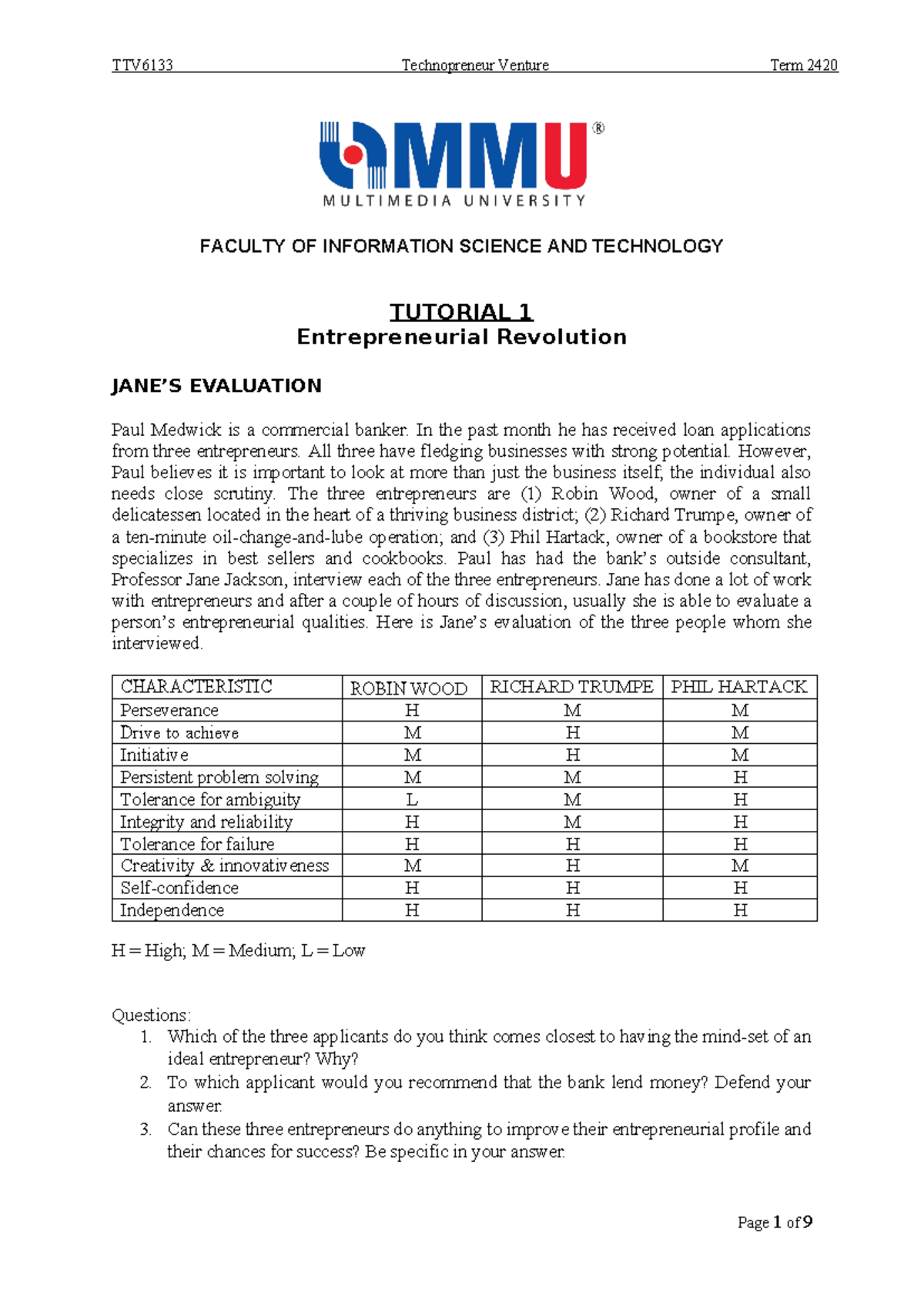TTV6133 Tutorial Questions (2420) - FACULTY OF INFORMATION SCIENCE AND ...